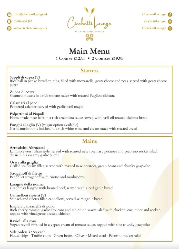 Menus - Cicchetti Lounge